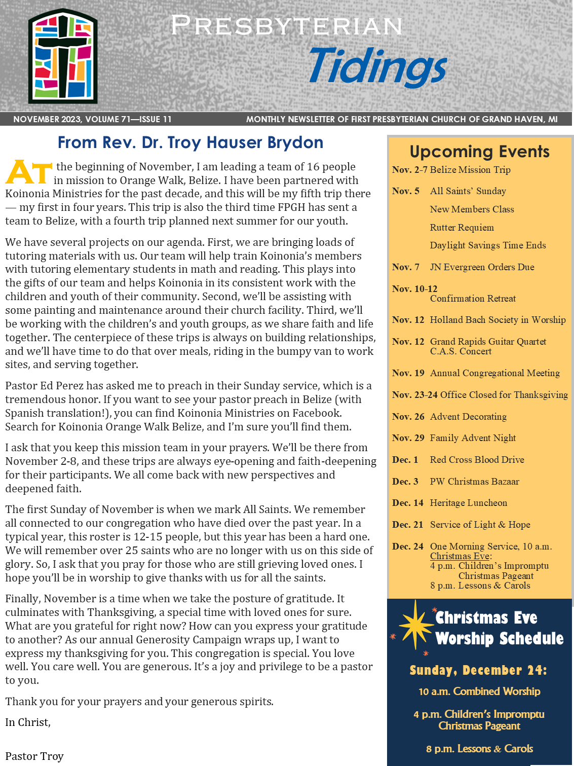 November 2023 Tidings Newsletter - First Presbyterian Church